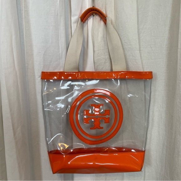 Tory Burch | Bags | Tory Burch Orange Clear Ella Pvc Tote Bag Large ...